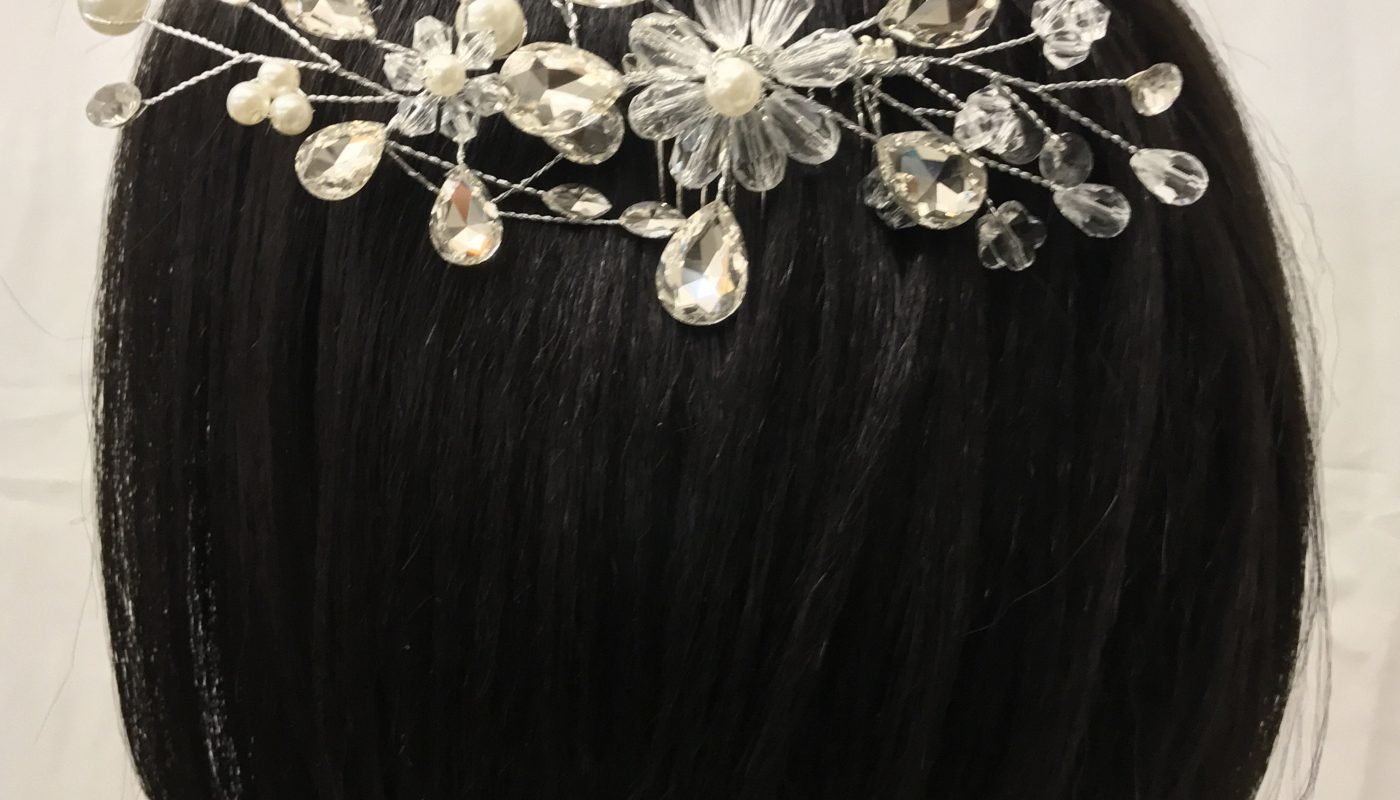 Silver Metal Hair Comb With Faceted Stones and Beaded Flowers ...